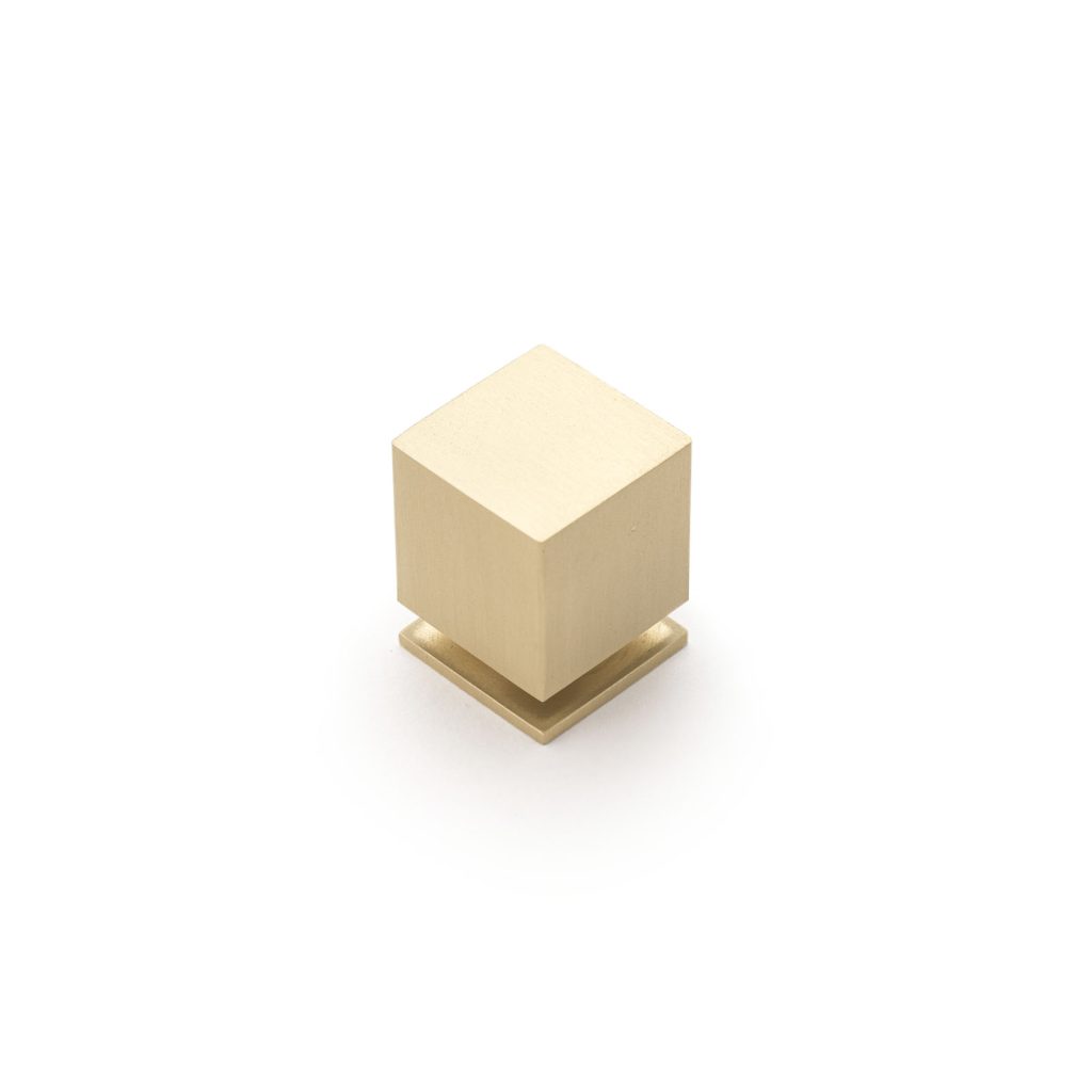 Castella MINIMAL Cube 25mm Knob Brushed Brass - Avoca Architechtural